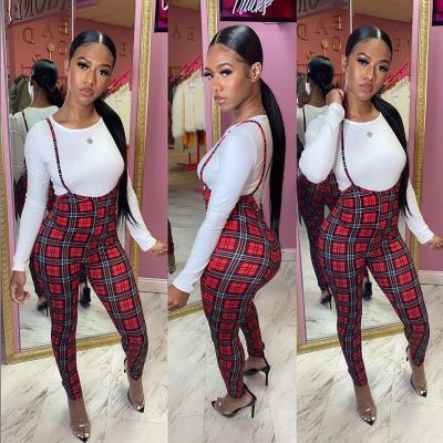 China printed grid Knitting Skinny Crop Tops Overalls Suspender Trousers ladies Tracksuit Women fitness Clothing Casual streetwear for sale
