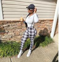 China printed grid Knitting Skinny Crop Tops Overalls Suspender Trousers ladies Tracksuit Women fitness Clothing Casual streetwear for sale