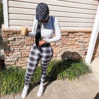 China printed grid Knitting Skinny Crop Tops Overalls Suspender Trousers ladies Tracksuit Women fitness Clothing Casual streetwear for sale