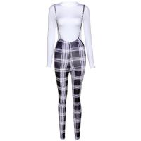 China printed grid Knitting Skinny Crop Tops Overalls Suspender Trousers ladies Tracksuit Women fitness Clothing Casual streetwear for sale