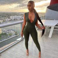China new design Women's New Sexy V-neck Jumpsuit Female Casual Solid color sleeveless sportswear skinny workout fitness clothes for sale