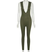 China new design Women's New Sexy V-neck Jumpsuit Female Casual Solid color sleeveless sportswear skinny workout fitness clothes for sale