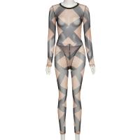 China 2021 spring Casual Tracksuit For Women long sleeve Jumpsuits ladies Two Piece sports Set grid print fitness clothes for sale