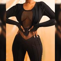 China Mesh See Through Sexy two pieces Yoga Wear Women Sport Suit Workout fitness Clothes ladies long sleeve sportswear for sale