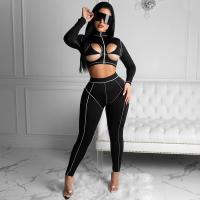 China Women Winter two pieces Yoga Suit fitness Clothing  ladies Long Sleeve Seamless High Waist Tight Fitting Hollow Out Sportswear for sale