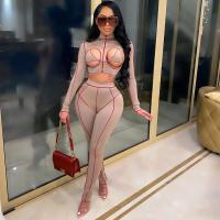 China Women Winter two pieces Yoga Suit fitness Clothing  ladies Long Sleeve Seamless High Waist Tight Fitting Hollow Out Sportswear for sale