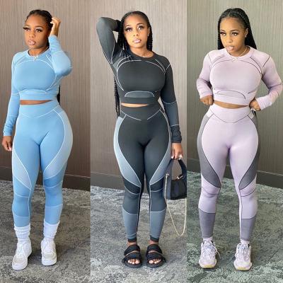 China Women spring fitness Clothing 2 Pieces yoga Set Women fashion sports set ladies long sleeve Sportswear ladiesTracksuits for sale