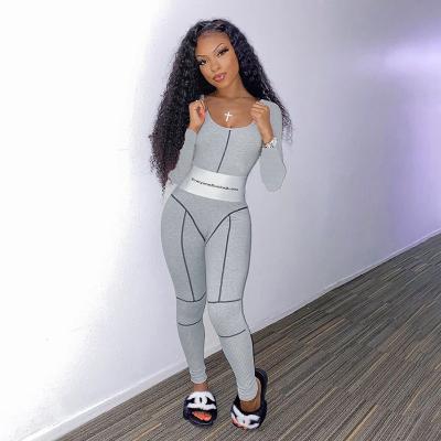 China Women long sleeve  active wear one piece jumpsuit fashion patchwork rompers ladies bodycon new trendy sportswear for sale