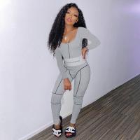 China Women long sleeve  active wear one piece jumpsuit fashion patchwork rompers ladies bodycon new trendy sportswear for sale