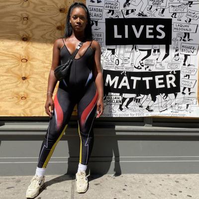 China 2021 spring Hot sale New comfortable Backless streetwear one piece jumpsuit women printed Sleeveless slim yoga set for sale