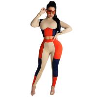 China Women spring fitness Clothing 2 Pieces yoga Set ladies Jogging sports Suits long sleeve Sportswear patchwork Tracksuits for sale