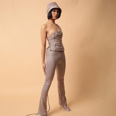 China new fashion bandage vest one shoulder streetwear tight yoga pants fitness clothes for women two pieces sportswear for sale