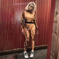 China 2021 New Style One Piece Jumpsuits Women Sexy Printing front zipper Long yoga Pants One Piece sportswear for sale