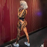 China 2021 New Style One Piece Jumpsuits Women Sexy Printing front zipper Long yoga Pants One Piece sportswear for sale