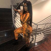 China 2021 New Style One Piece Jumpsuits Women Sexy Printing front zipper Long yoga Pants One Piece sportswear for sale