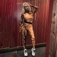 China 2021 New Style One Piece Jumpsuits Women Sexy Printing front zipper Long yoga Pants One Piece sportswear for sale