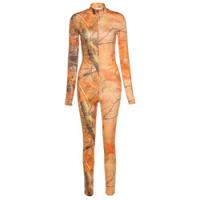 China 2021 New Style One Piece Jumpsuits Women Sexy Printing front zipper Long yoga Pants One Piece sportswear for sale