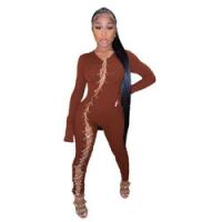 China Wholesale hot sales new design sexy hollow out bandage nightclub apparel women one piece jumpsuits fitness clothes for sale