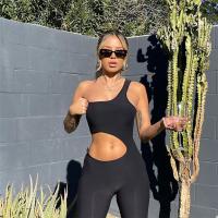 China ladies new summer high waist gym wear one shoulder hollowed-out tight sportswear one piece casual jumpsuits for sale