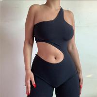 China ladies new summer high waist gym wear one shoulder hollowed-out tight sportswear one piece casual jumpsuits for sale