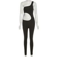 China ladies new summer high waist gym wear one shoulder hollowed-out tight sportswear one piece casual jumpsuits for sale