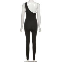 China ladies new summer high waist gym wear one shoulder hollowed-out tight sportswear one piece casual jumpsuits for sale