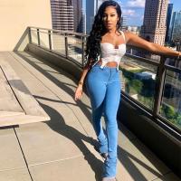 China 2021 hot sell women new summer  high waist pants tight street shoot comfortable and casual yoga sportswear ladies jeans pants for sale