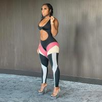 China female summer new personality reverse wear design hollow out one piece yoga sets patchwork color jumpsuits for sale