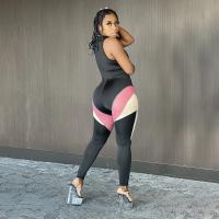 China female summer new personality reverse wear design hollow out one piece yoga sets patchwork color jumpsuits for sale