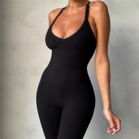China 2021 ladies high waist and hip lifted tight jumpsuits sleeveless casual one piece sportswear solid color gym wear for sale