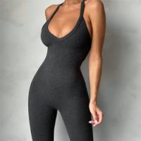 China 2021 ladies high waist and hip lifted tight jumpsuits sleeveless casual one piece sportswear solid color gym wear for sale