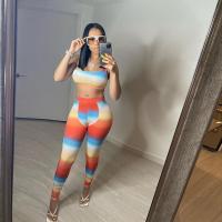 China 2021 women summer new stripe gym wear one shoulder sleeveless thin vest  fashion two pieces sportswear casual fitness swimwear for sale