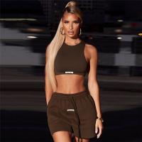 China 2022 Summer Women fitness New Solid Color Slim Sleeveless running Vest Loose Straight Casual Shorts yoga sport Suit for sale