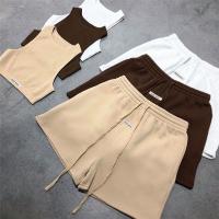 China 2022 Summer Women fitness New Solid Color Slim Sleeveless running Vest Loose Straight Casual Shorts yoga sport Suit for sale