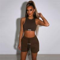 China 2022 Summer Women fitness New Solid Color Slim Sleeveless running Vest Loose Straight Casual Shorts yoga sport Suit for sale