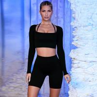 China Wholesale custom women Solid color long sleeve sports large size gym sets Tight shorts sportswear spring in stock for sale