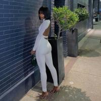China Fashion Women Sexy Backless sportswear Long Sleeve One Piece Bodycon ladies solid color Jumpsuit girls clothing for sale