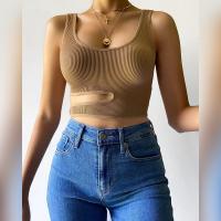 China Custom logo ladies workout crop top solid color gym wear hollow out sportswear sleeveless tank tops plain tee shirts supplier for sale