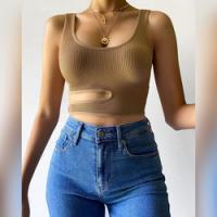 China Custom logo ladies workout crop top solid color gym wear hollow out sportswear sleeveless tank tops plain tee shirts supplier for sale