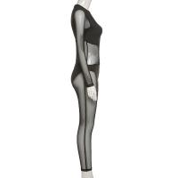 China 2021 New spring Sexy Women Mesh Patchwork Jumpsuits Long Sleeve Black  Bodycon One Piece sports set in stock for sale