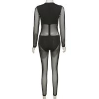 China 2021 New spring Sexy Women Mesh Patchwork Jumpsuits Long Sleeve Black  Bodycon One Piece sports set in stock for sale