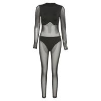 China 2021 New spring Sexy Women Mesh Patchwork Jumpsuits Long Sleeve Black  Bodycon One Piece sports set in stock for sale