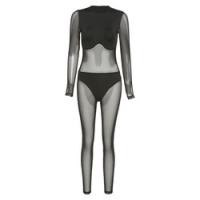 China 2021 New spring Sexy Women Mesh Patchwork Jumpsuits Long Sleeve Black  Bodycon One Piece sports set in stock for sale