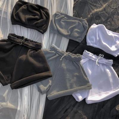 China hot sales ladies Solid Color Two Pieces Strapless Short sports Set lace-up yoga Set Women fitness Clothing Summer Sportswear for sale