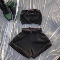 China hot sales ladies Solid Color Two Pieces Strapless Short sports Set lace-up yoga Set Women fitness Clothing Summer Sportswear for sale