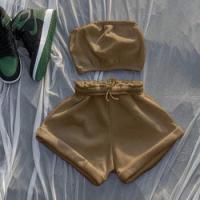 China hot sales ladies Solid Color Two Pieces Strapless Short sports Set lace-up yoga Set Women fitness Clothing Summer Sportswear for sale