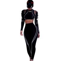 China new style sports round neck long sleeve outdoor fitness clothing net yarn solid color dance fitness sets for sale