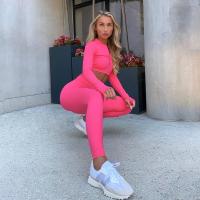 China ladies stand Collar sportswear Long Sleeve Seamless Activewear front Zipper Tops And Yoga pants Set girls clothing for sale