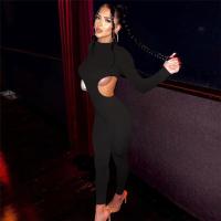 China New arrival women long sleeve gym wear high waist sexy hollowed-out tight casual women sport jumpsuits for sale
