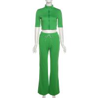 China Wholesale Custom Women Fashion Yoga Set Cardigan Zipper Short Sleeve Top Slim Straight Pants Suit Ladies Outdoor Sportswear for sale